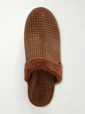 Brunello Cucinelli Embellished Shearling-trimmed Suede Clogs