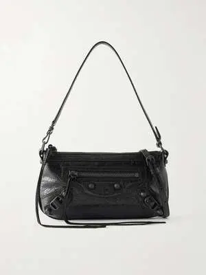Balenciaga Le City Pouch On A Strap Embellished Crinkled-leather Shoulder Bag - Black