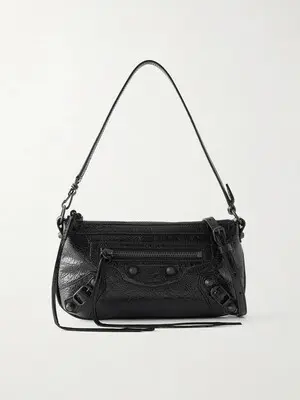 Balenciaga Le City Pouch On A Strap Embellished Crinkled-leather Shoulder Bag - Black