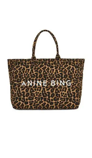 ANINE BING Leo Canvas Tote Bag In Brown - Leopard