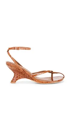 Simkhai Embossed Leather Strappy Wedge Sandals - Saddle
