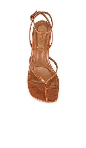 Simkhai Embossed Leather Strappy Wedge Sandals - Saddle