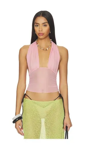 INDAH Gisela Solid Gathered Tie-back Halter Top In Pink - Ballet