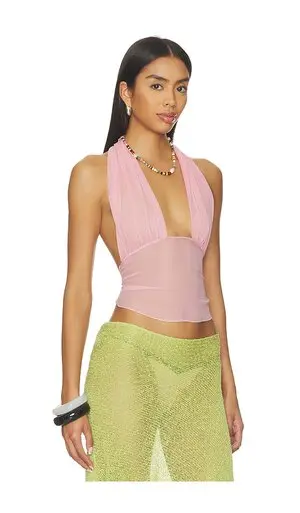 INDAH Gisela Solid Gathered Tie-back Halter Top In Pink