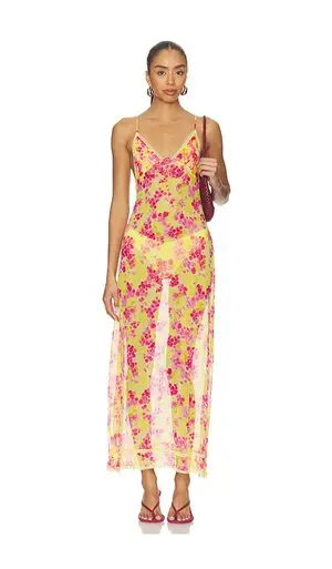 INDAH Priscilla Printed Lace Trim Triangle Bust Slip Dress - Romance