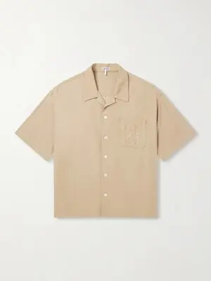 Loewe Camp-collar Anagram-detailed Cotton-twill Shirt - Neutrals