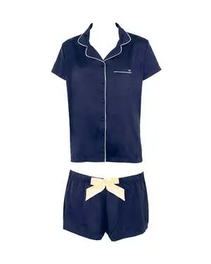 Bluebella Abigail Luxury Satin Short Set Navy /cream - Blue