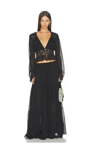 Arcina Ori Alessandra Cropped Lace Trimmed Chiffon Blouse - Black