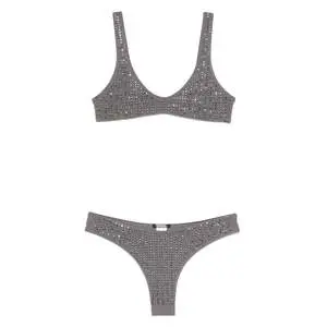 VENUJA Crystal-embellished Lycra Bikini - Grey