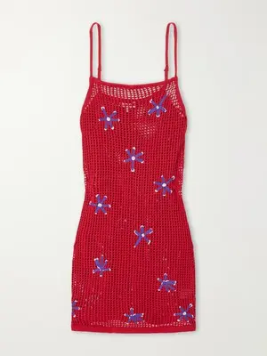 Staud Rio Crocheted Cotton Mini Dress - Red