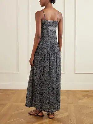 MARANT ETOILE Demy" Printed Cotton Midi Dress With Crochet Trim
