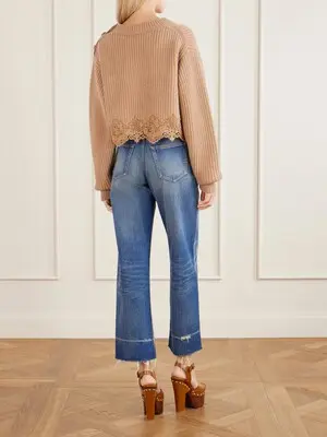 Chloé Lace-trimmed Wool And Cashmere-blend Cropped Sweater - Brown