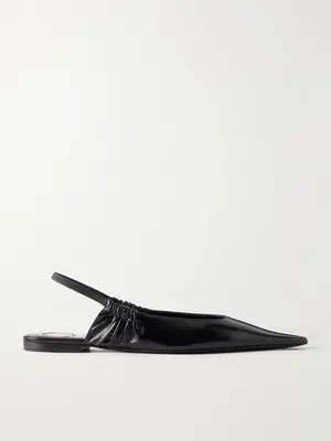 Saint Laurent Anne Marie Ruched Leather Slingback Pumps - Black