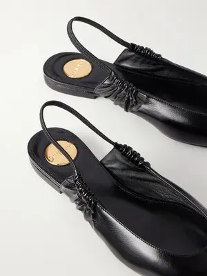 Saint Laurent Anne Marie Ruched Leather Slingback Pumps - Black