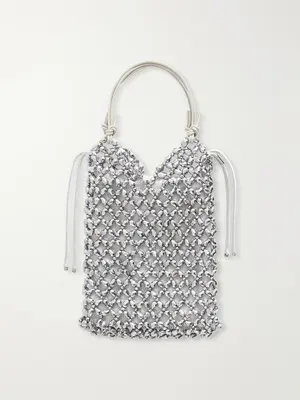 Staud Embellished Satin Shoulder Bag With Leather Trim