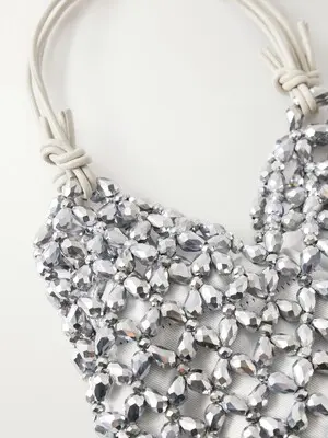 Staud Embellished Satin Shoulder Bag With Leather Trim