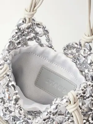 Staud Embellished Satin Shoulder Bag With Leather Trim