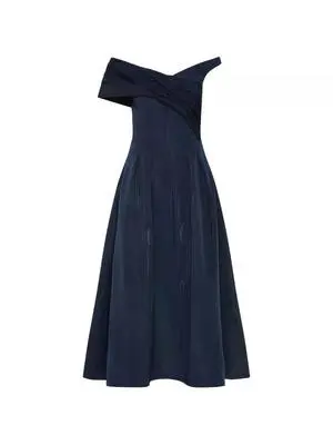 Rebecca Vallance Pleated Off-shoulder Midi Dress - Blue
