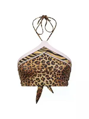 MC2 SAINT BARTH Leopard-print Halterneck Bikini Top - Neutrals
