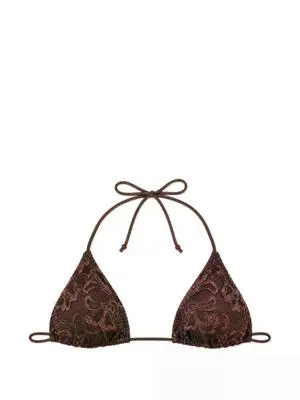 MC2 SAINT BARTH Lace-overlay Triangle Bikini Top - Brown