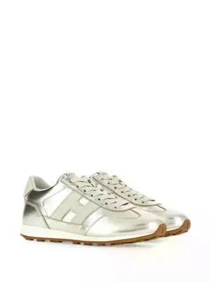 Hogan Metallic Leather Athletic Sneakers - Silver