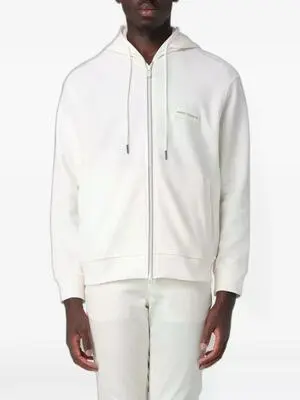 Emporio Armani Logo Patch Zip-up Hoodie - Neutrals