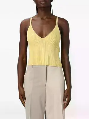 Emporio Armani Ribbed Knit V-neck Top - Yellow
