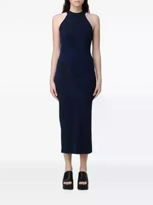 EA7 Ribbed Knit Halterneck Midi Dress - Blue