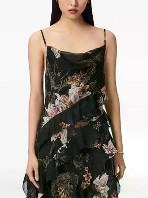 ALLSAINTS Floral Print Ruffled Maxi Dress - Black