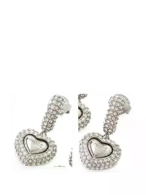 Guess Crystal-embellished Heart Pendant Drop Earrings - Silver
