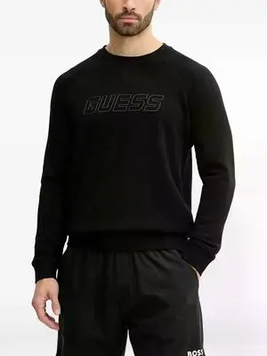 Guess Logo Print Raglan Sleeve Sweatshirt - Black