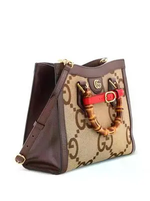 Gucci Diana Nm Jumbo Gg Canvas Small Tote Bag With Bamboo Handle - Brown