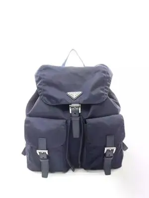 Prada Triangle Logo Plaque Backpack - Blue