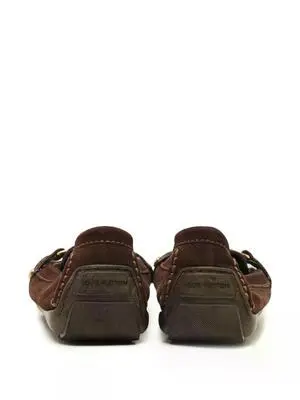 LOUIS VUITTON Monogram Plaque Suede Loafers