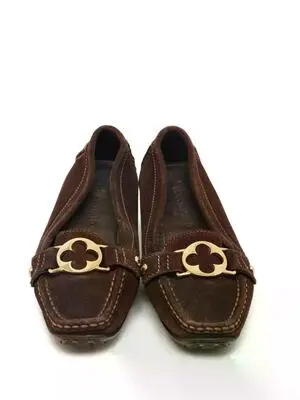 LOUIS VUITTON Monogram Plaque Suede Loafers
