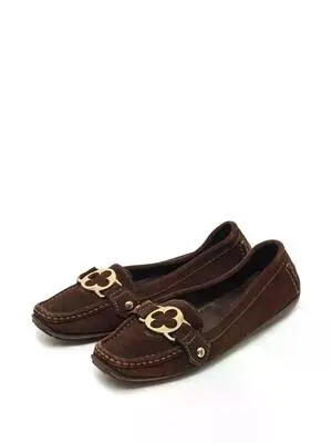 LOUIS VUITTON Monogram Plaque Suede Loafers