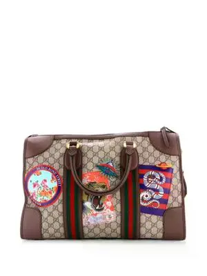 Gucci Gg Coated Canvas Applique Carry-on Convertible Duffle Travel Bag - Brown