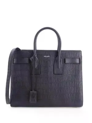 Saint Laurent Sac De Jour Nm Bag In Crocodile Embossed Leather - Black