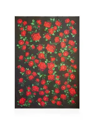 Dolce & Gabbana Rose-print Frayed Scarf - Brown