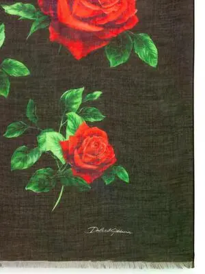 Dolce & Gabbana Rose-print Frayed Scarf