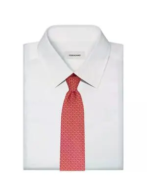 FERRAGAMO Gancini Square-print Silk Neck Tie - Red