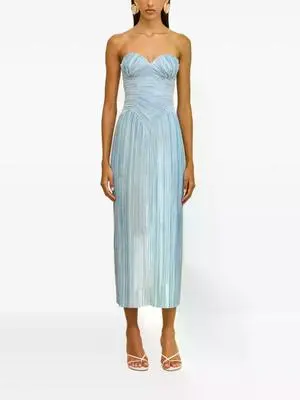 Cult Gaia Ashika Plissé Corset Midi Dress - Blue