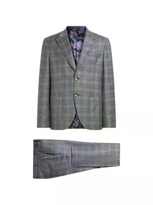 Etro Single-breasted Wool And Cashmere Suit With Check Motif