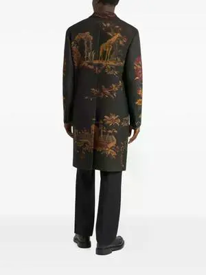 Etro Wool-blend Coat With Placed Flower And Animal Print