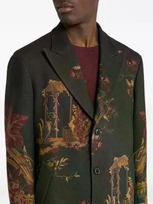 Etro Wool-blend Coat With Placed Flower And Animal Print