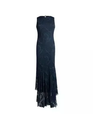 Etro Long Dress In Cotton-blend Burnout Jersey With Paisley Motif - Blue
