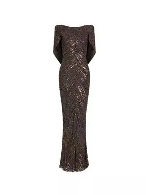 Jenny Packham Sakari Sequin Gown With Integrated Cape