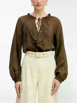 Guess Ruffled Tie-fastening Blouse - Brown