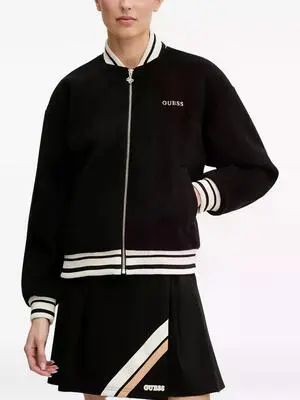 Guess Logo Embroidered Striped Trim Jacket - Black