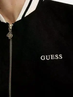 Guess Logo Embroidered Striped Trim Jacket